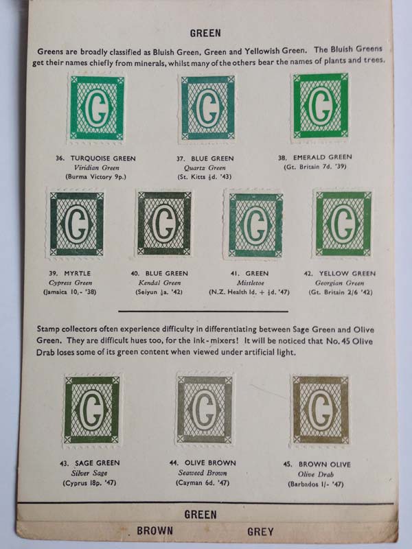 Vintage 1940s colour charts for stamps - Measured Designs